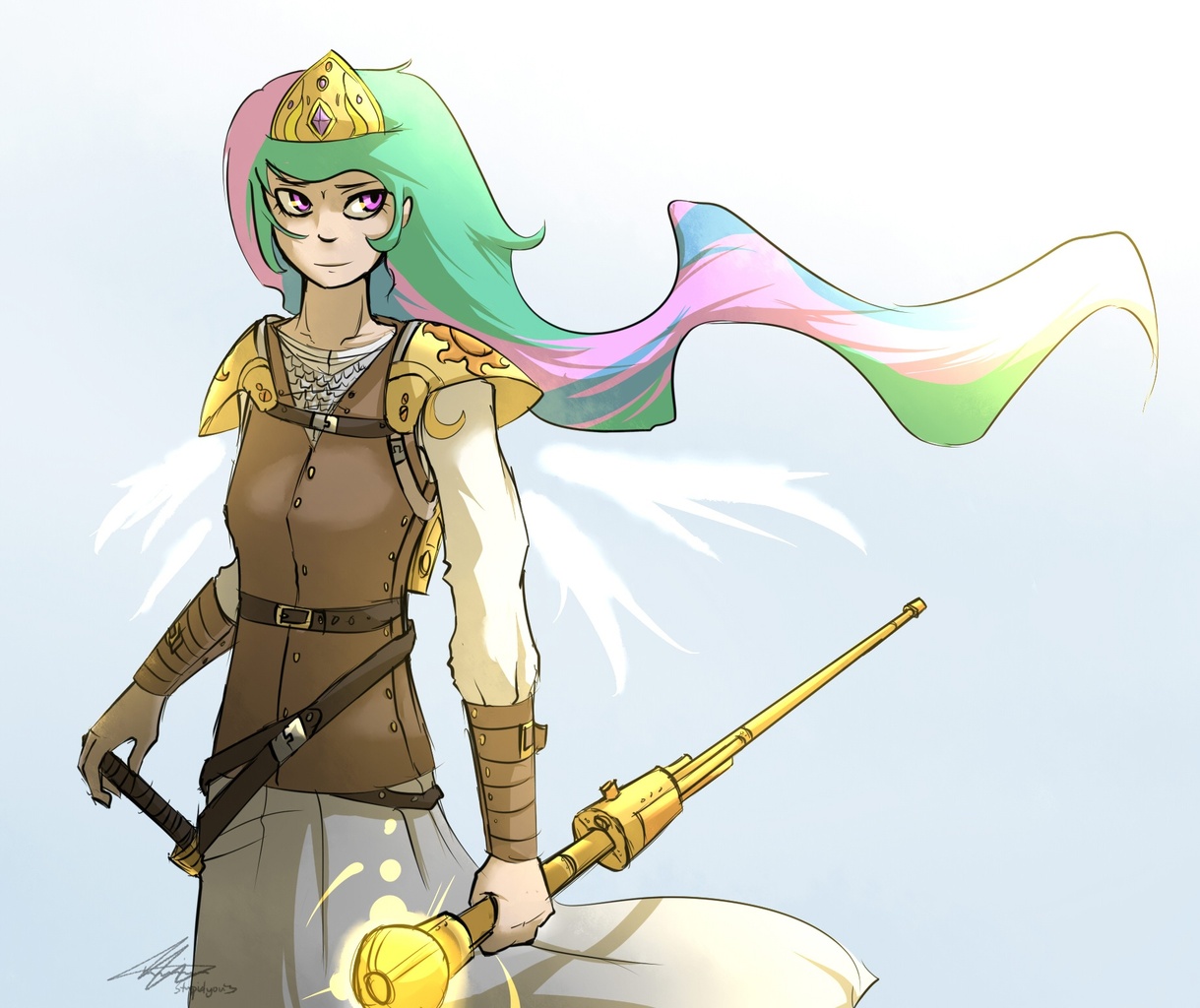 #367638 - safe, artist:stupidyou3, princess celestia, human, g4, armor ...