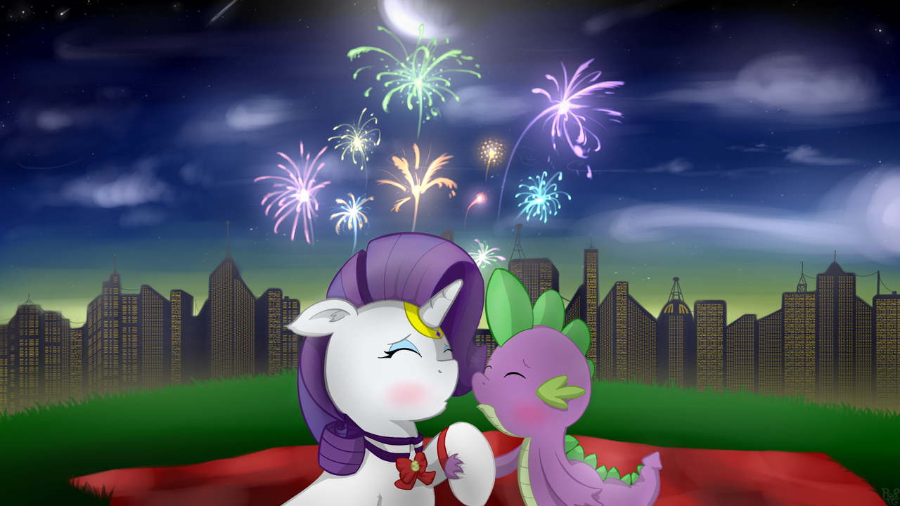 #402931 - safe, artist:prosper58, rarity, spike, blushing, female, male ...