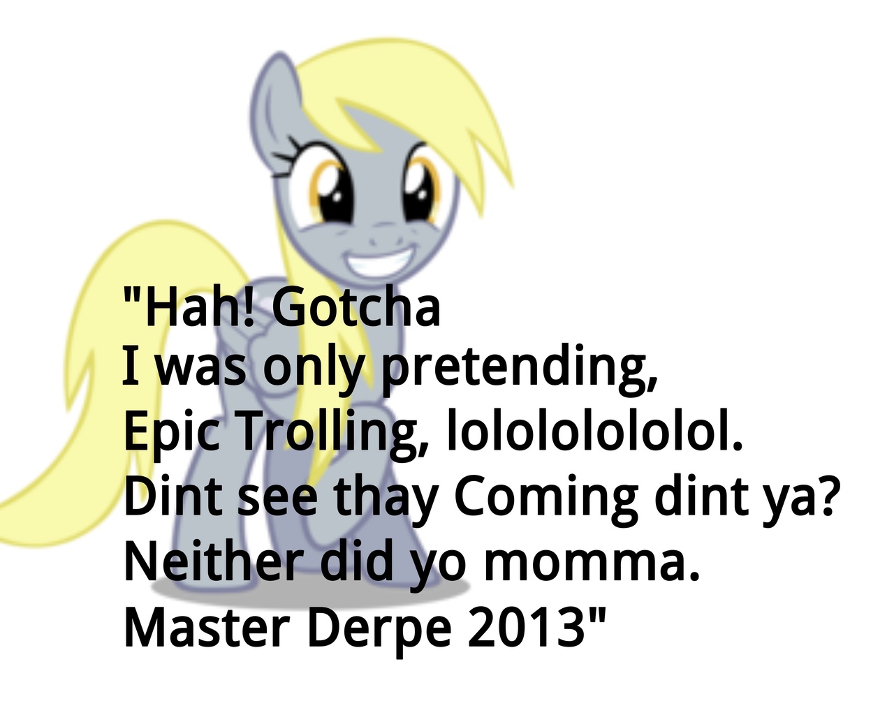 #403765 - safe, derpy hooves, caption, female, master trole 2012, solo ...