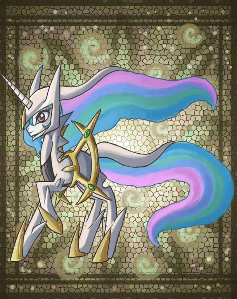 #408973 - safe, artist:raptor007, princess celestia, arceus, pony, g4 ...