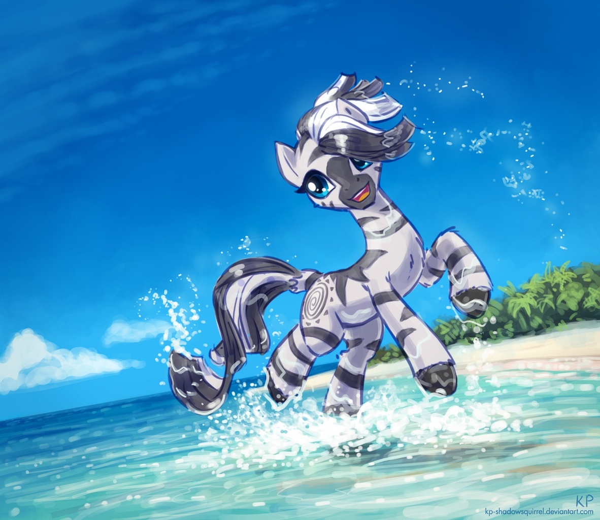 #409174 - safe, artist:kp-shadowsquirrel, zecora, zebra, beach, cute ...