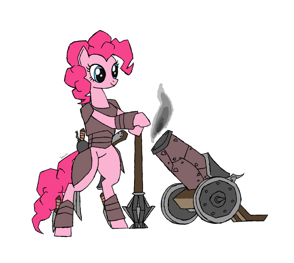 #410957 - safe, artist:php15, pinkie pie, armor, bipedal, cannon ...