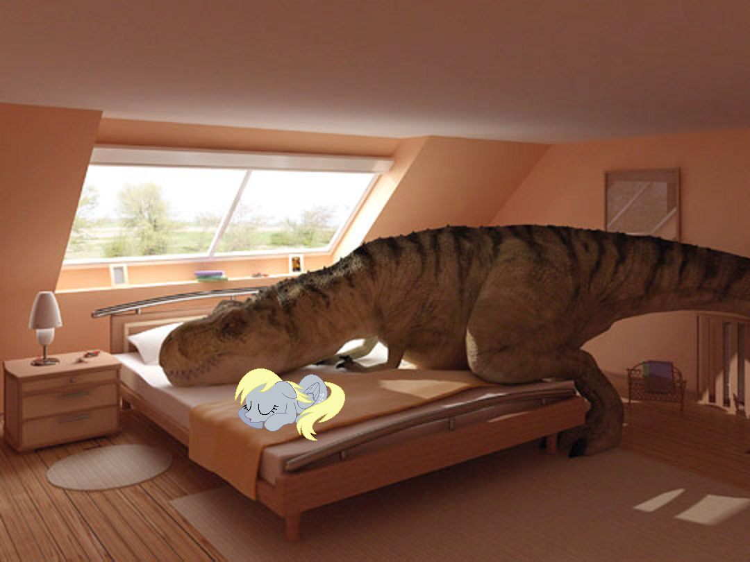 #413649 - safe, artist:rayverak, derpy hooves, dinosaur, pegasus, pony ...