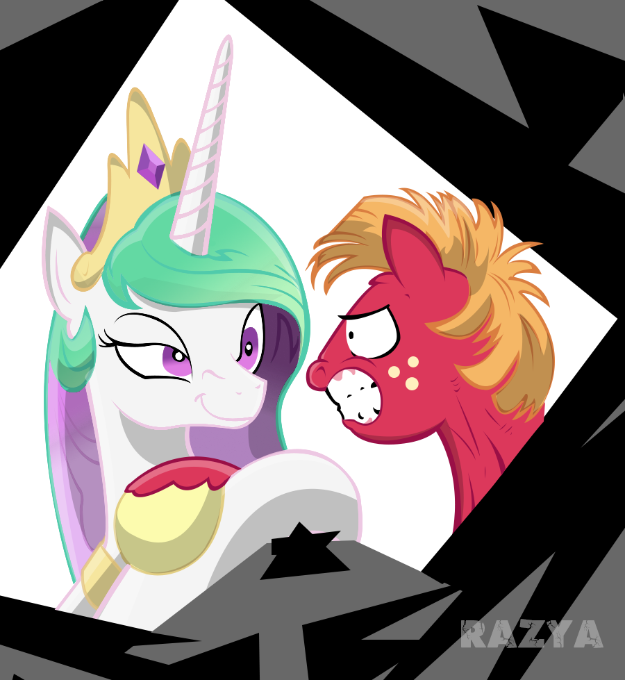 #414998 - safe, artist:razya, big macintosh, princess celestia, alicorn ...