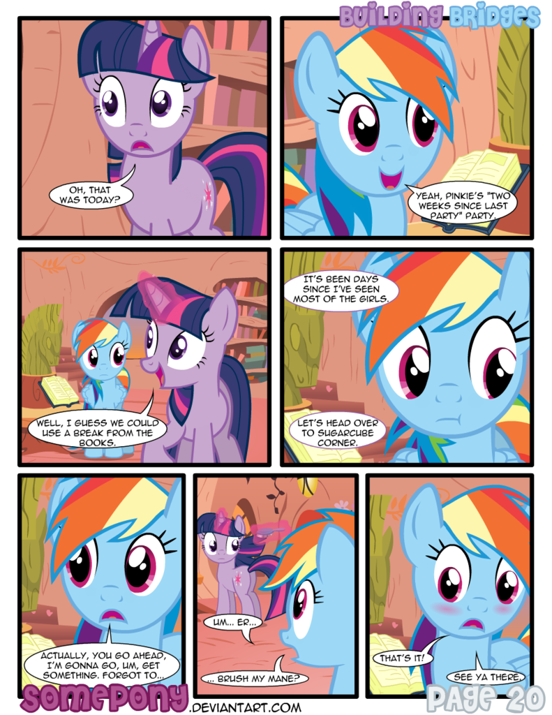 #391657 - safe, artist:somepony, rainbow dash, twilight sparkle, building bridges, comic, female ...