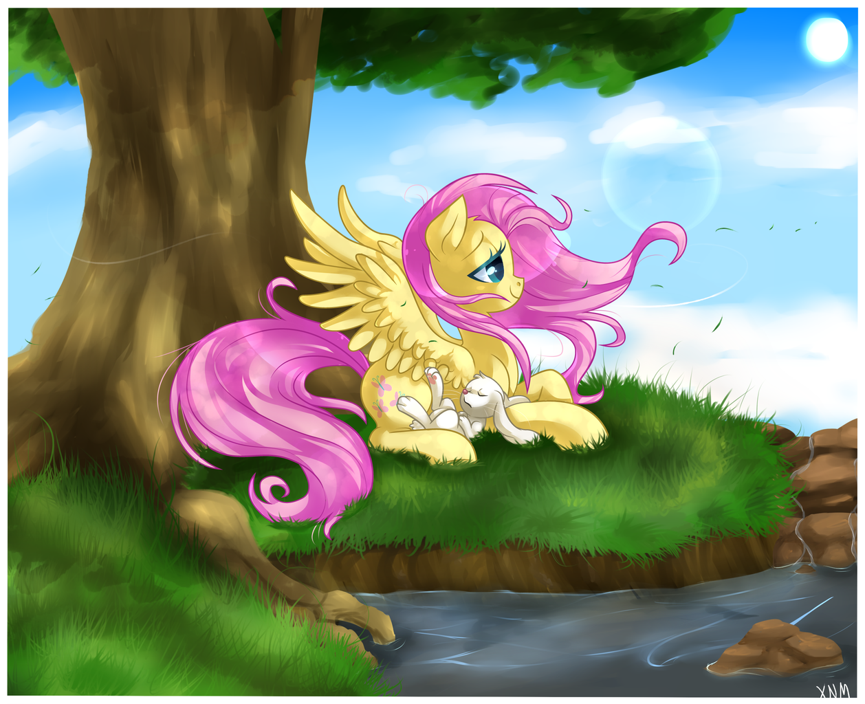 #394873 - safe, artist:xnightmelody, angel bunny, fluttershy, g4, calm ...