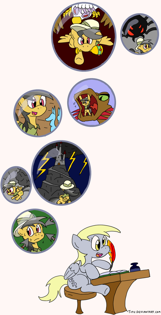 #425640 - safe, artist:tifu, daring do, derpy hooves, griffon, hydra ...