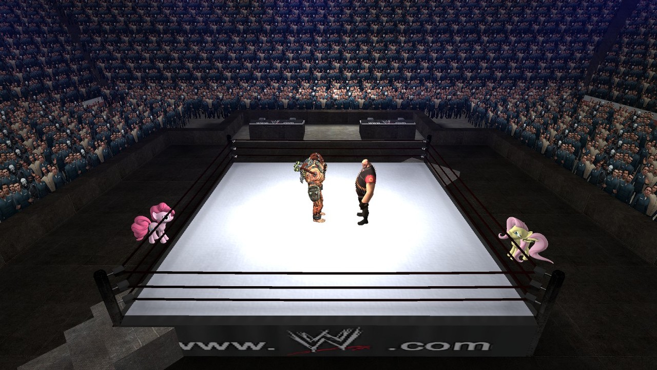 #427765 - safe, fluttershy, pinkie pie, g4, 3d, bane, gmod, heavy (tf2 ...