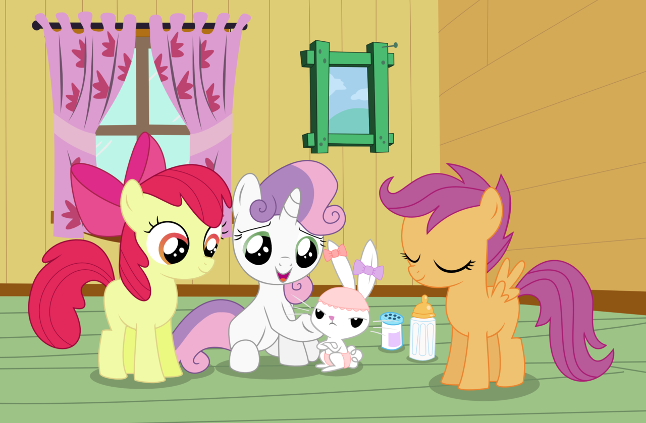 #429935 - safe, artist:clickerofcookies, angel bunny, apple bloom ...