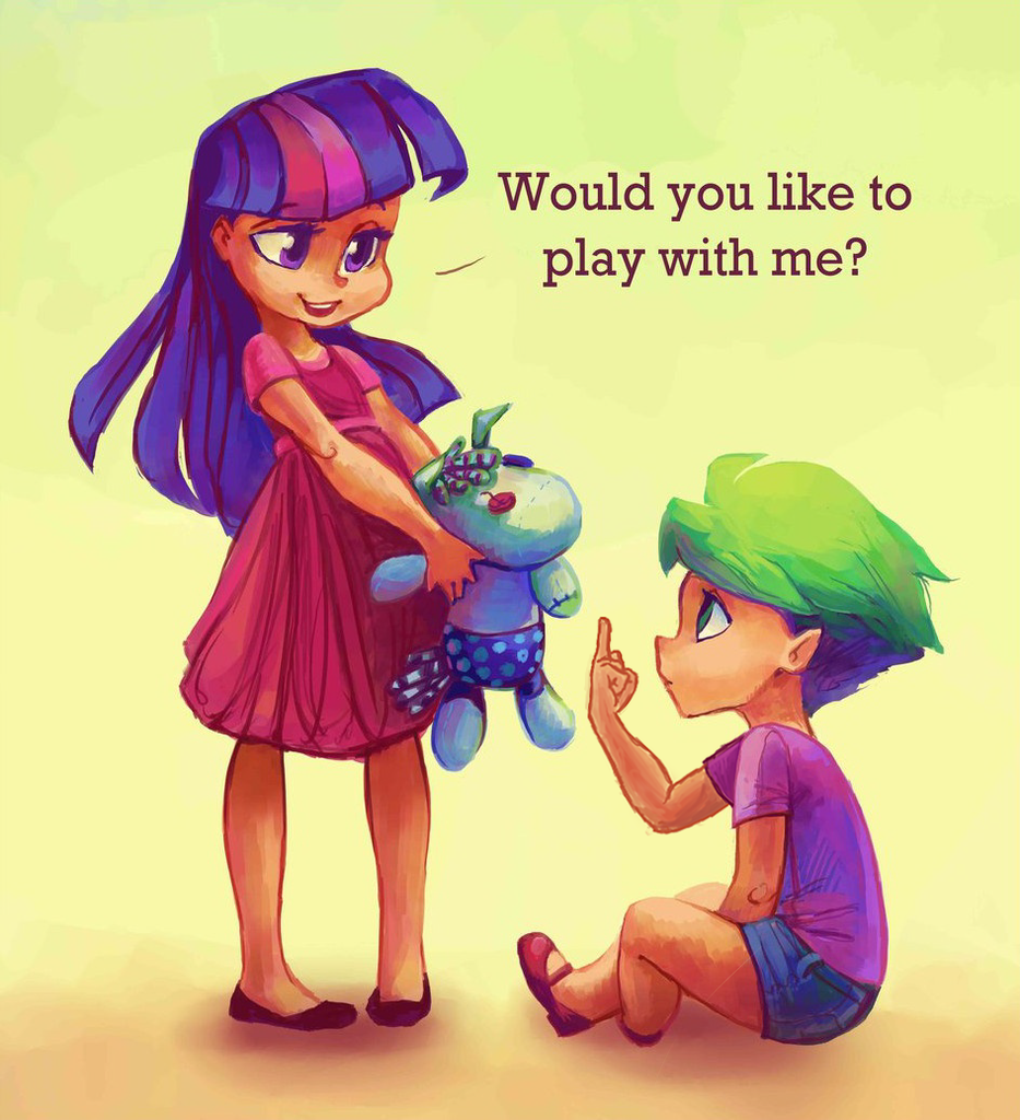 #432920 - safe, artist:holivi, edit, spike, twilight sparkle, human, g4 ...