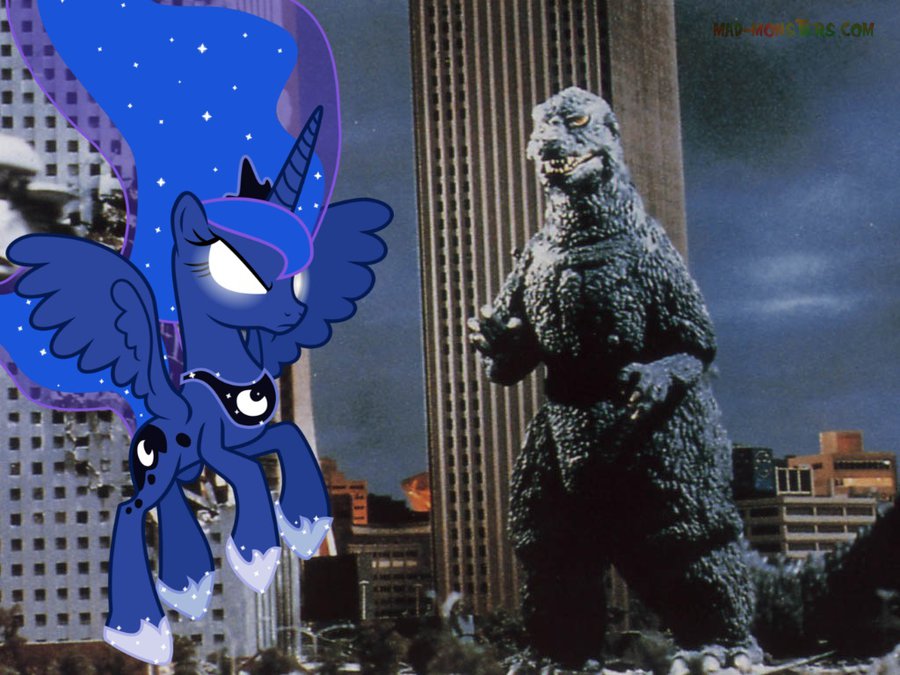 #435648 - safe, princess luna, kaiju, pony, g4, crossover, fight, giant ...