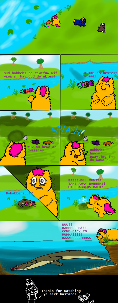 #437298 - grimdark, grotesque, artist:aichi, crocodile, fluffy pony ...