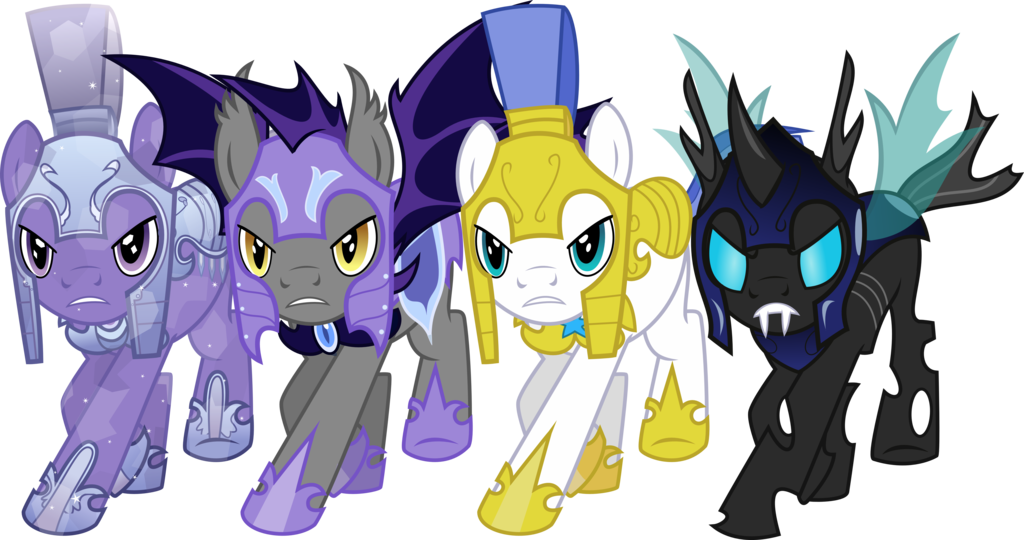 #423891 - safe, artist:theshadowstone, bat pony, changeling, crystal pony, pony, armor ...
