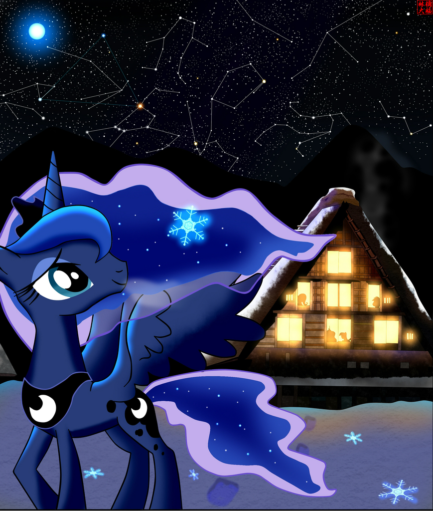 #523221 - safe, artist:ringodaifuku, princess luna, constellation ...