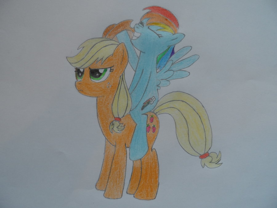 #524451 - safe, artist:buchi04, applejack, rainbow dash, ponies riding ...