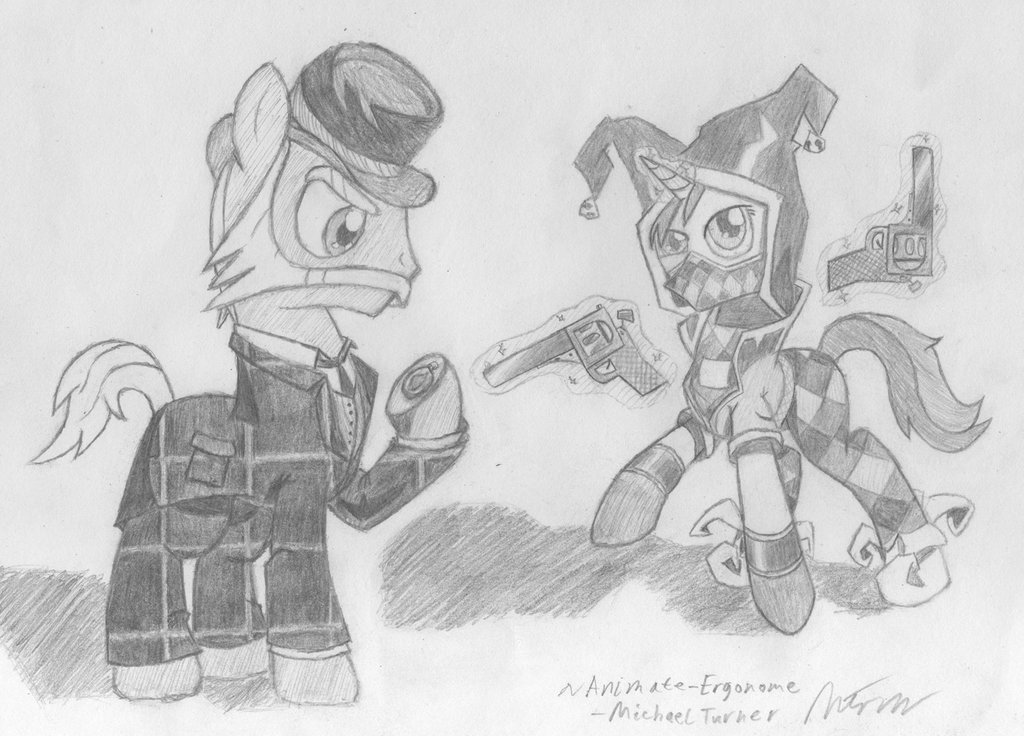 #538917 - safe, artist:animate-ergonome, clothes, crossover, gun ...