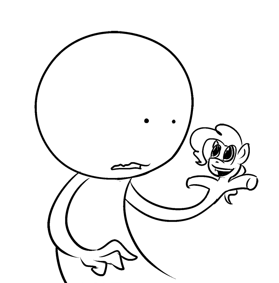 #539919 - safe, artist:lowkey, pinkie pie, oc, oc:anon, body horror, midori no hibi, monochrome ...