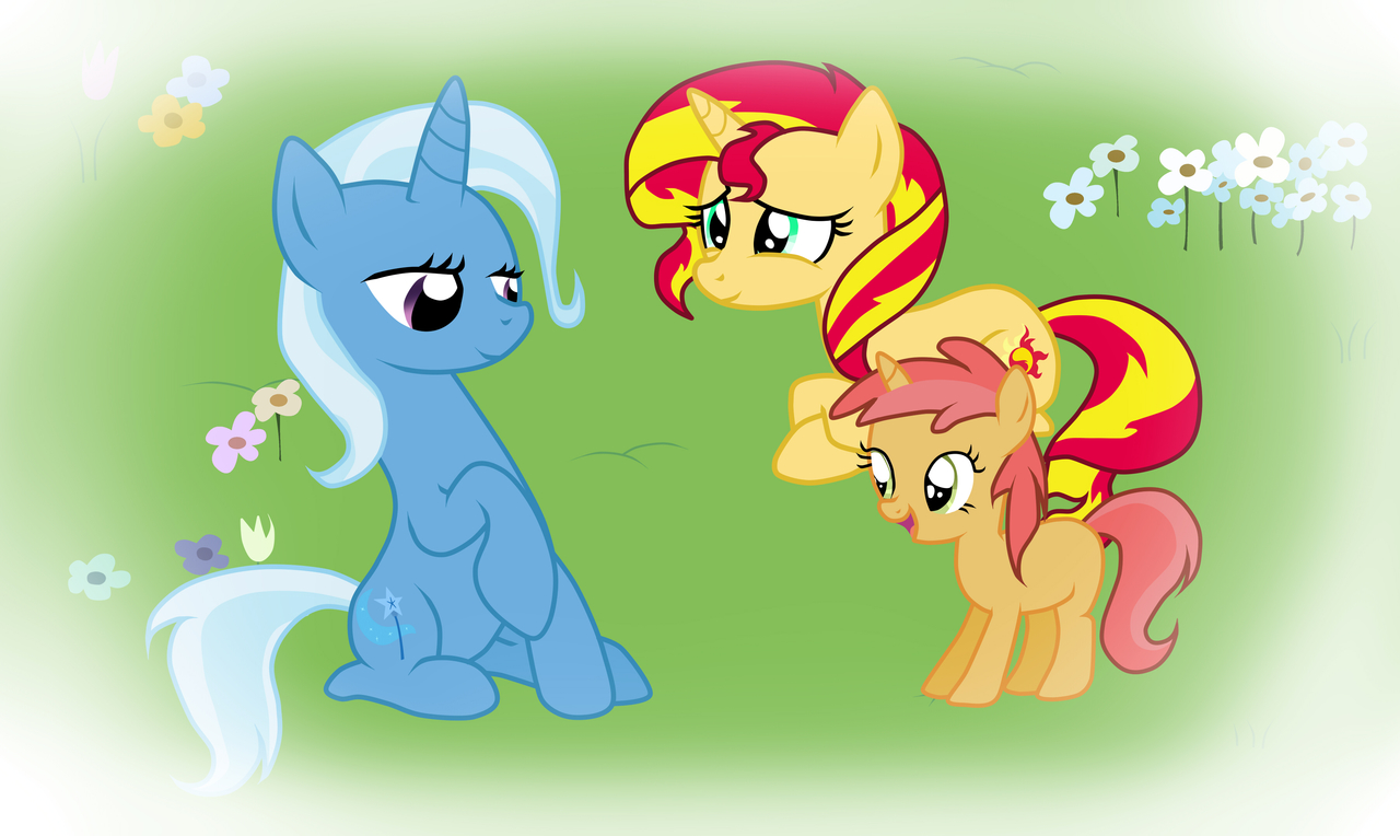 #514841 - safe, artist:luuandherdraws, firelock, sunset shimmer, trixie ...