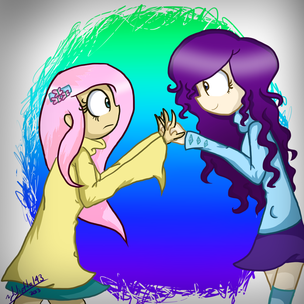 #740878 - safe, artist:jayivee, fluttershy, rarity, human, humanized ...