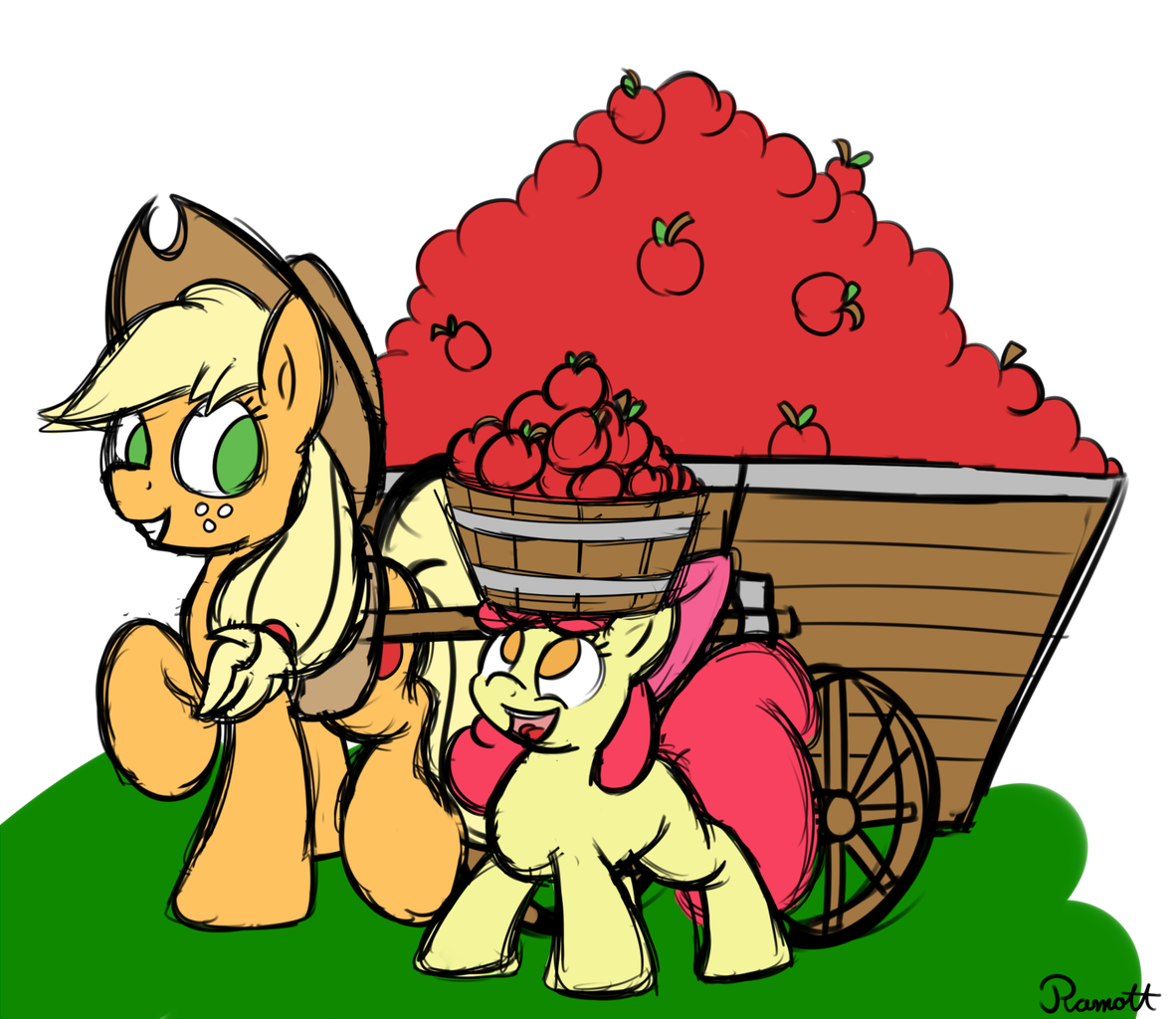 #743460 - safe, artist:ramott, apple bloom, applejack, pony, apple ...