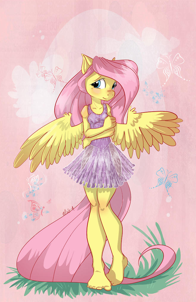 #748464 - safe, artist:ellisarts, fluttershy, anthro, plantigrade ...