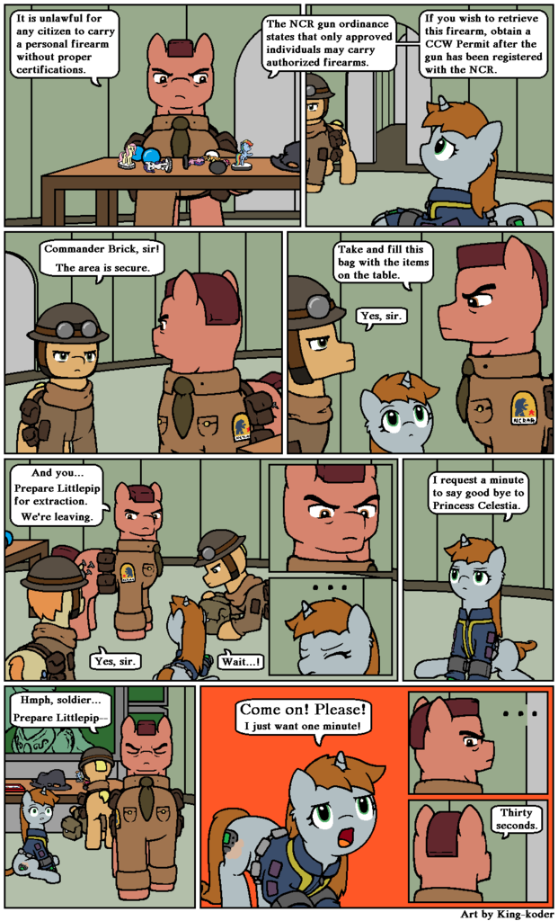 #736042 - safe, artist:king-koder, princess celestia, oc, oc:littlepip, comic:post-fallout ...