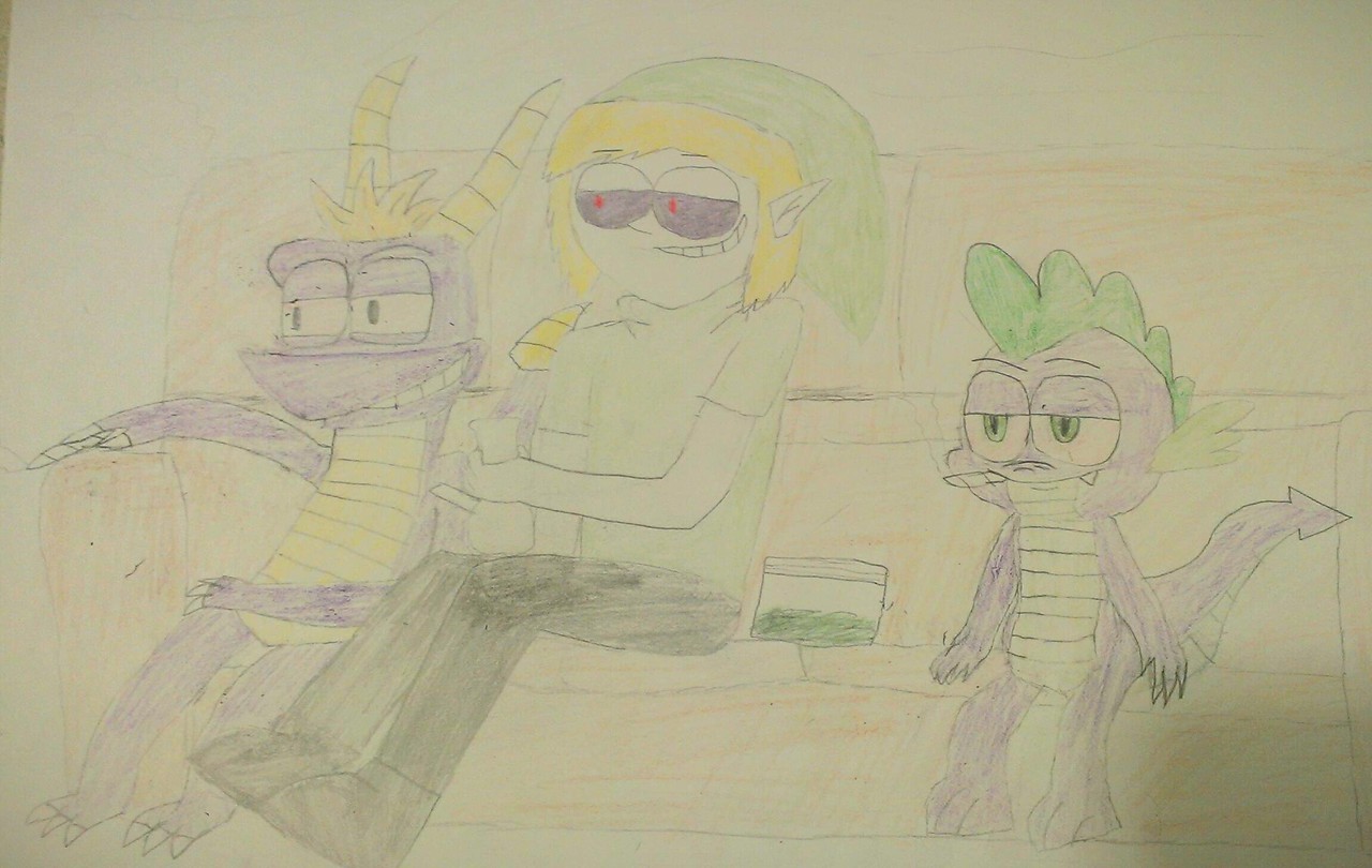 #767280 - safe, artist:sycriththesquid, spike, ben drowned, couch, link ...