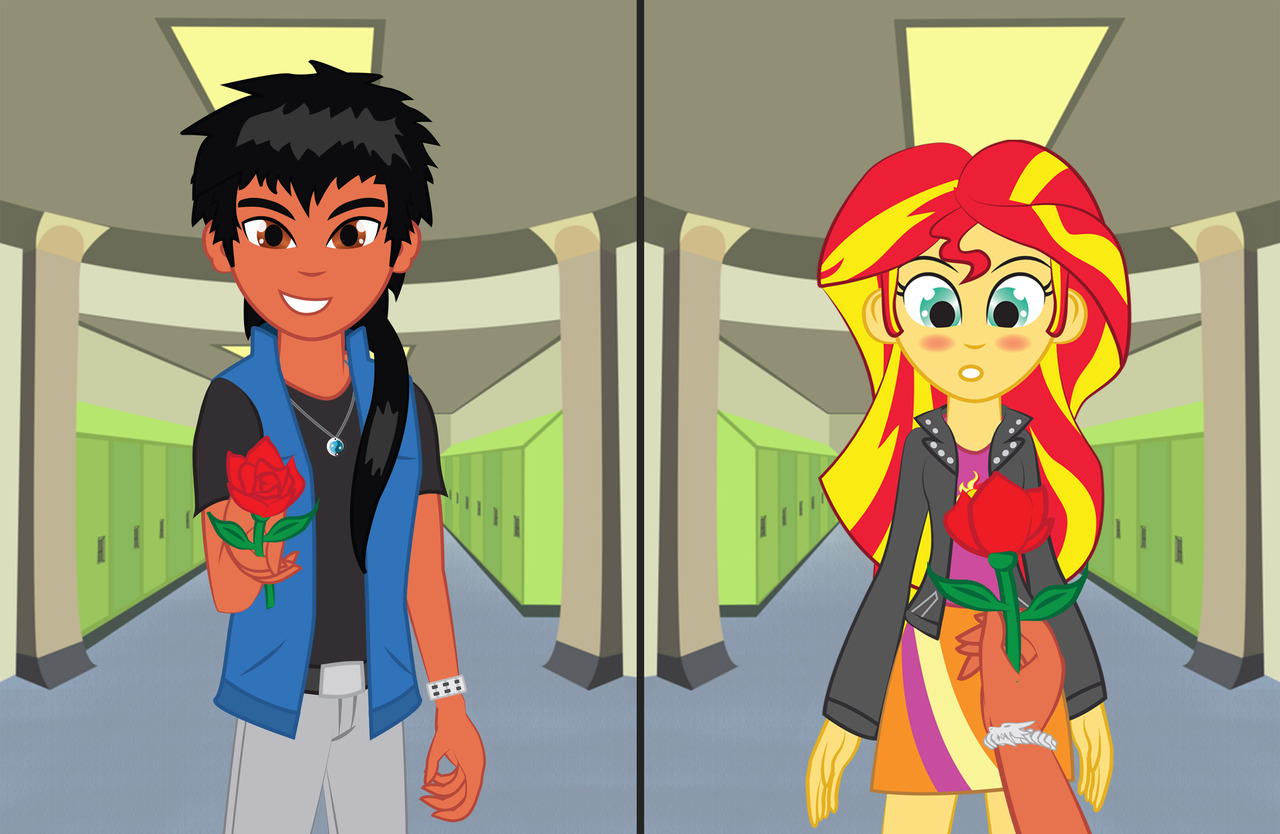 #774927 - safe, artist:redtriangle, sunset shimmer, oc, oc:delusional ...