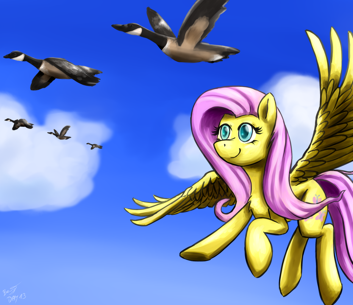 #785288 - safe, artist:benjik, fluttershy, bird, canada goose, goose ...