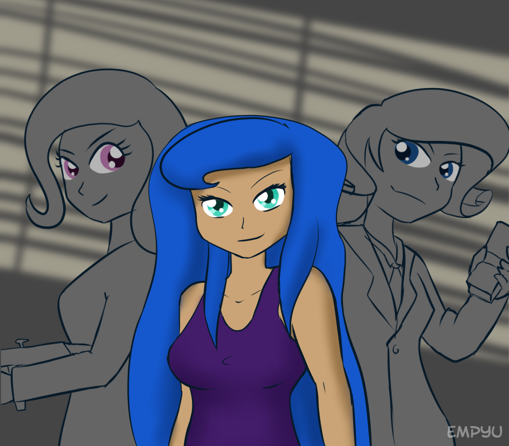 #790255 - safe, artist:empyu, princess luna, rarity, trixie, human, g4 ...