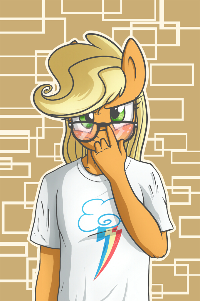 #792992 - safe, artist:nolycs, applejack, anthro, adorkable, blushing ...