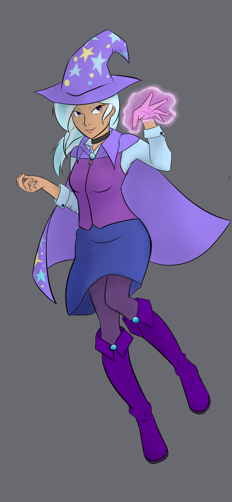 #777264 - safe, artist:strayedpath, trixie, human, g4, boots, cape ...