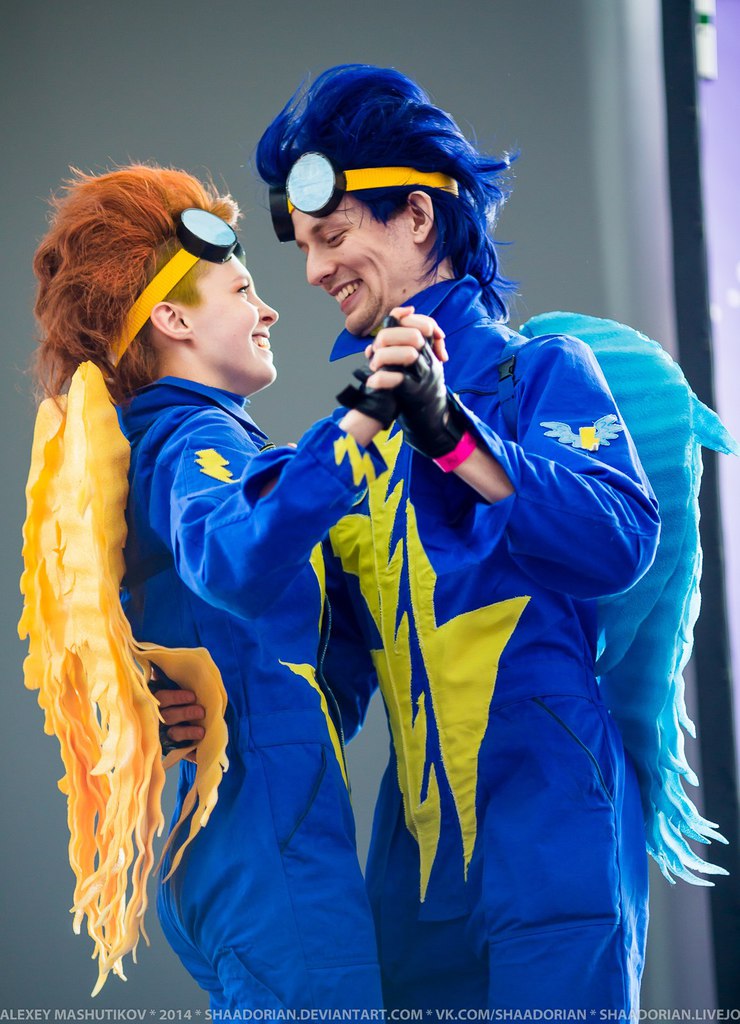 #777677 - safe, artist:dixidana, soarin', spitfire, human, g4, clothes ...