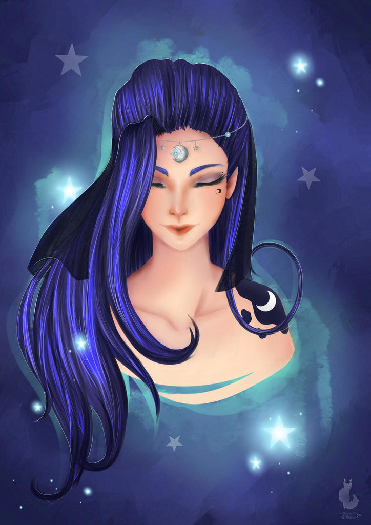 778744 Safe Artistwilvarin Liadon Princess Luna Human Bust Eyes Closed Female