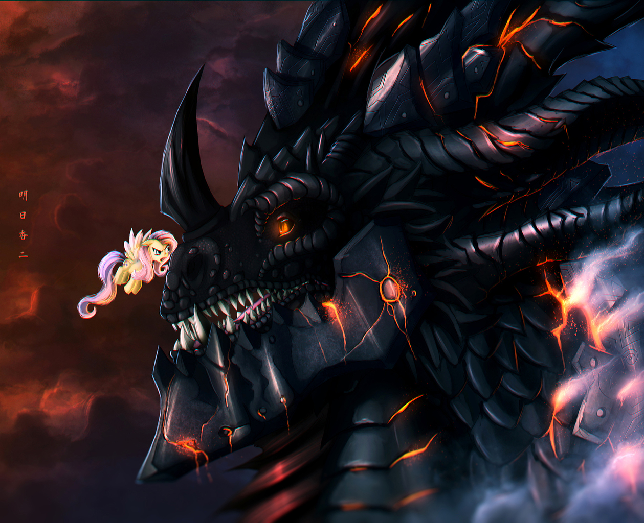 #576322 - safe, artist:ghostwalker2061, fluttershy, dragon, pegasus ...