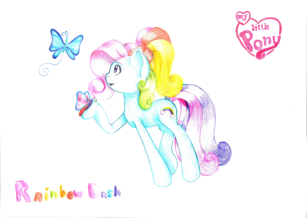 #583205 - safe, artist:lillyflover, rainbow dash (g3), butterfly, g3 ...