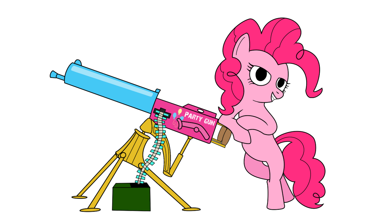 #586127 - safe, artist:zaponator, pinkie pie, female, gun, machine gun ...