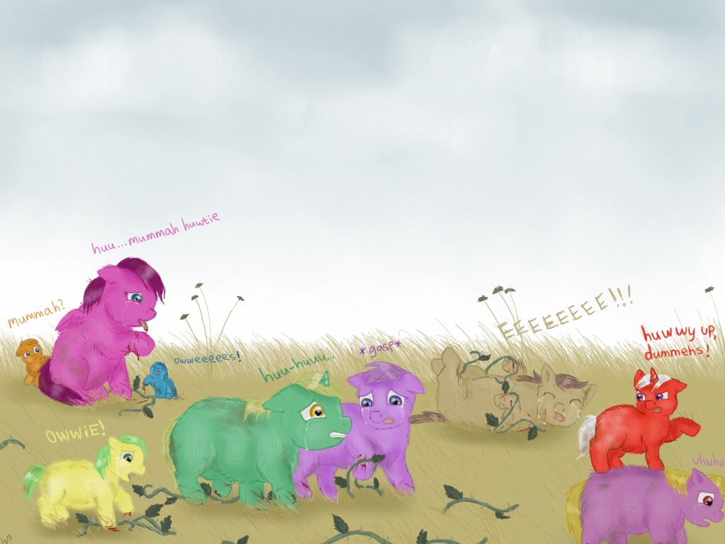 #586902 - grimdark, artist:waggytail, fluffy pony, blood, brambles ...