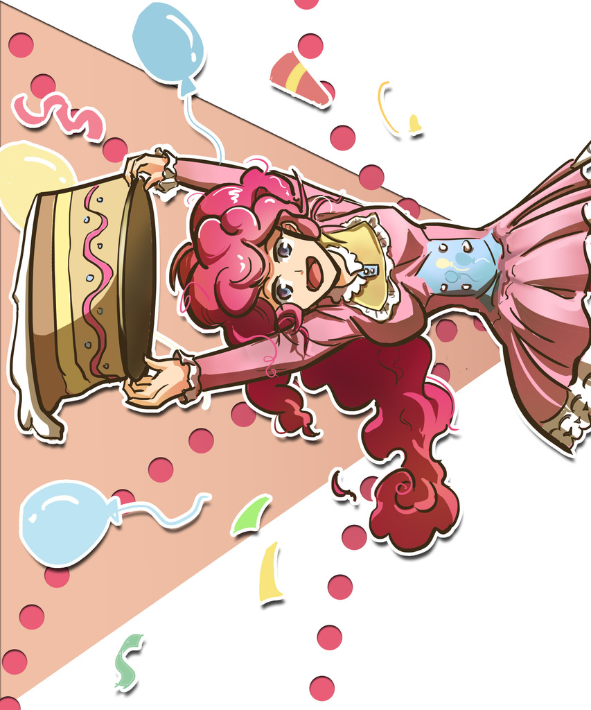 #597891 - safe, artist:yisu, pinkie pie, human, g4, cake, female, humanized, pixiv, sideways ...