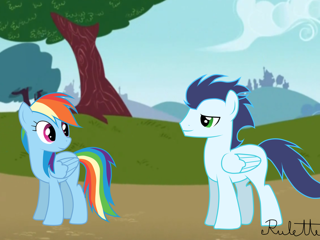 #609599 - safe, artist:rulette, rainbow dash, soarin', g4, blank flank, female, male, ship ...