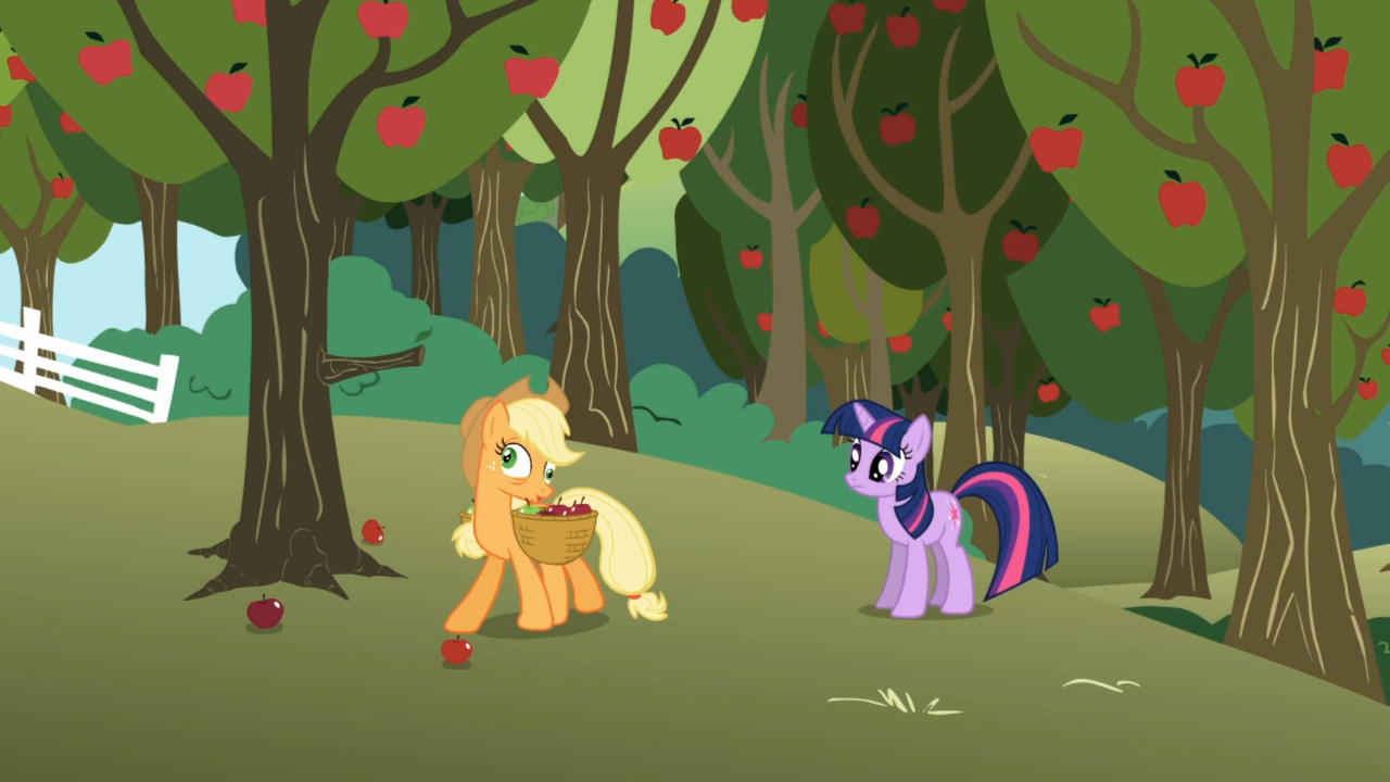 #612424 - safe, screencap, applejack, twilight sparkle, applebuck ...