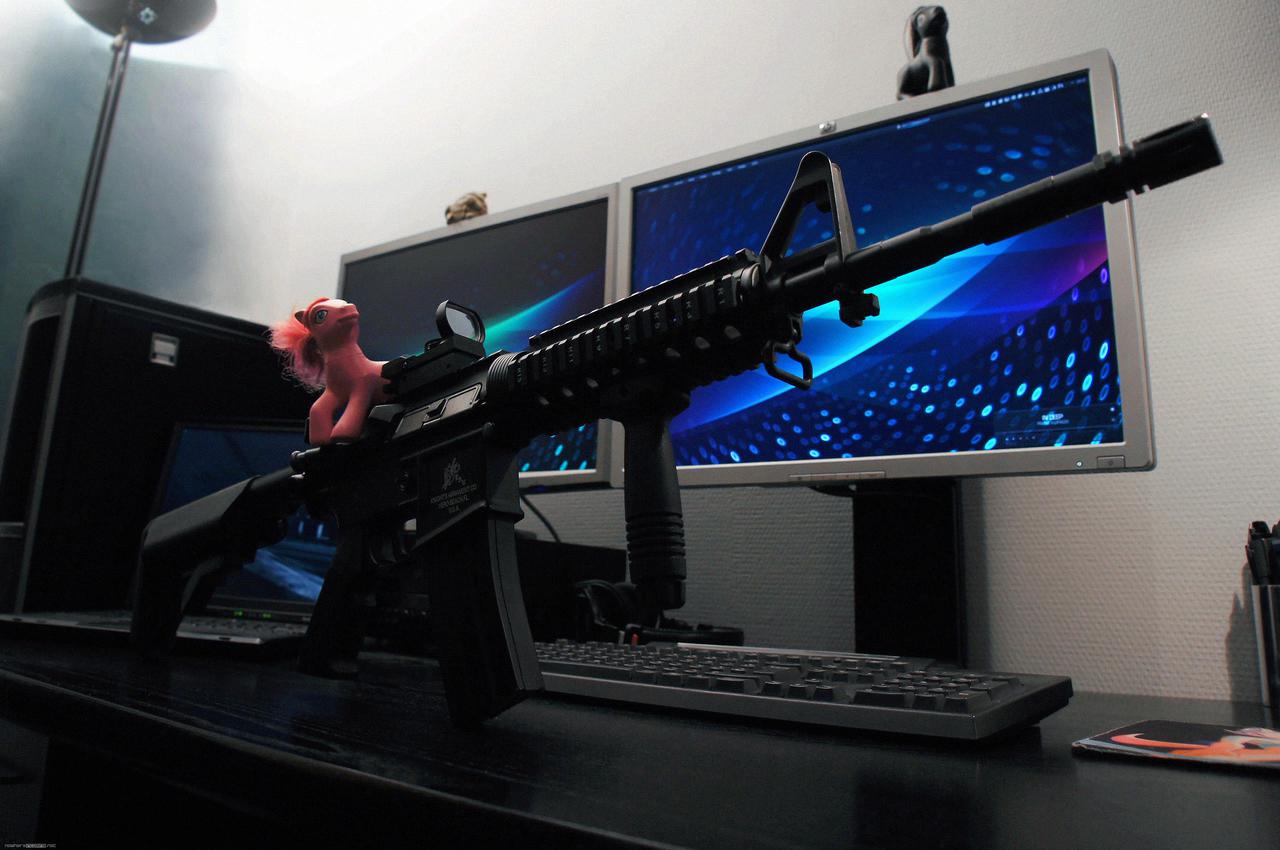 #592875 - safe, artist:darkdoomer, pinkie pie, g3, ar15, carbine, colt ...