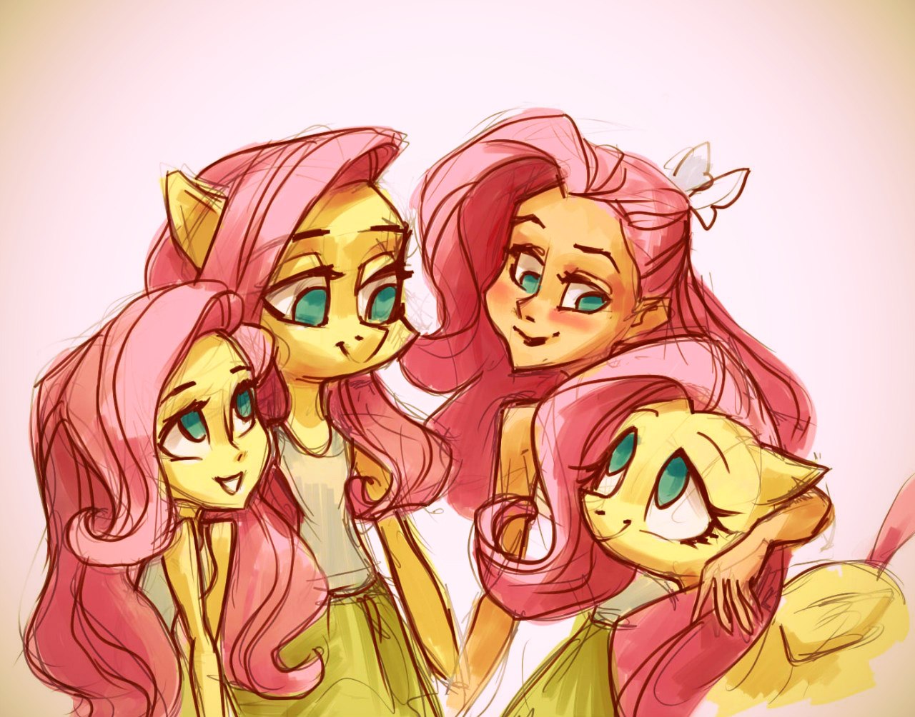 #627910 - safe, artist:holivi, fluttershy, human, pegasus, pony, anthro ...