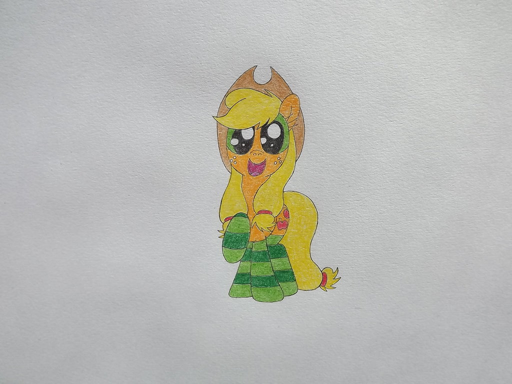 #636701 - safe, artist:php66, applejack, socks, solo, striped socks ...