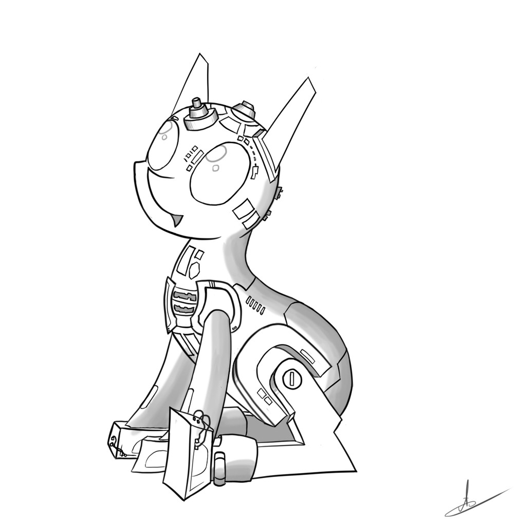 #638222 - artist needed, safe, android, pony, monochrome, ponified, r2 ...
