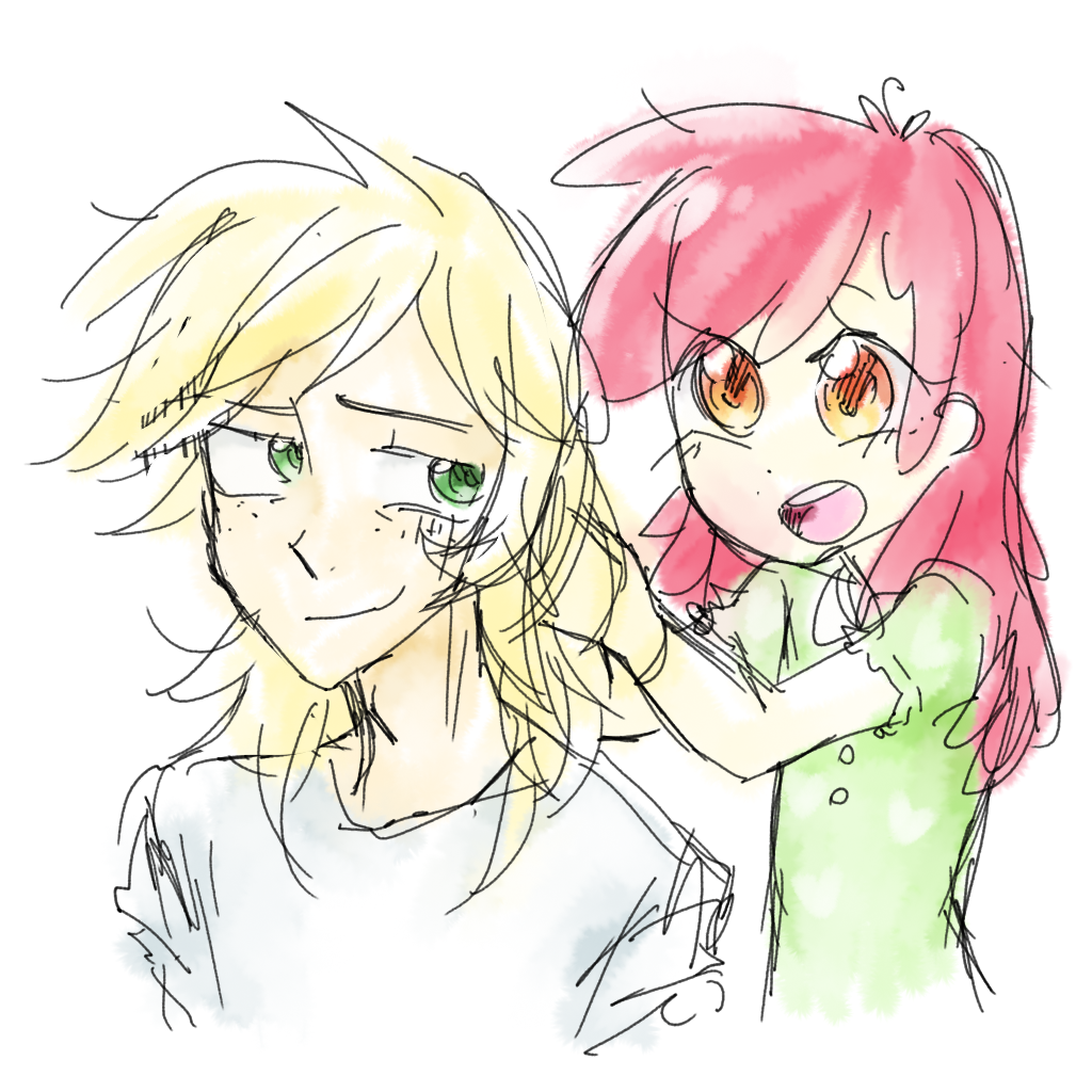 #646625 - safe, artist:annie-aya, apple bloom, applejack, human, duo ...