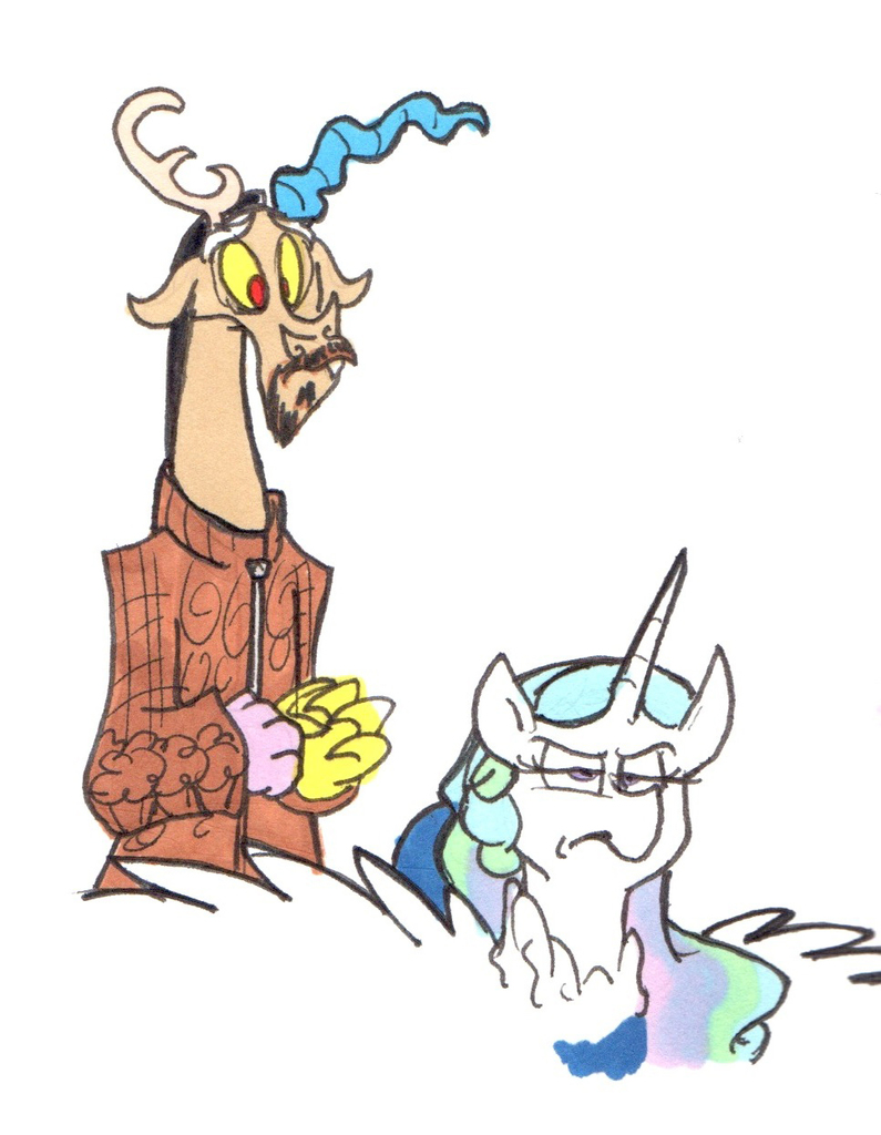 #676440 - safe, artist:frankilew, discord, princess celestia, g4 ...