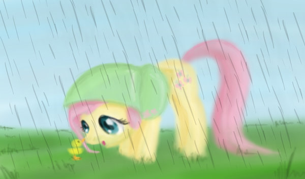 #677765 - safe, artist:flutterluv, fluttershy, duck, g4, female, rain ...