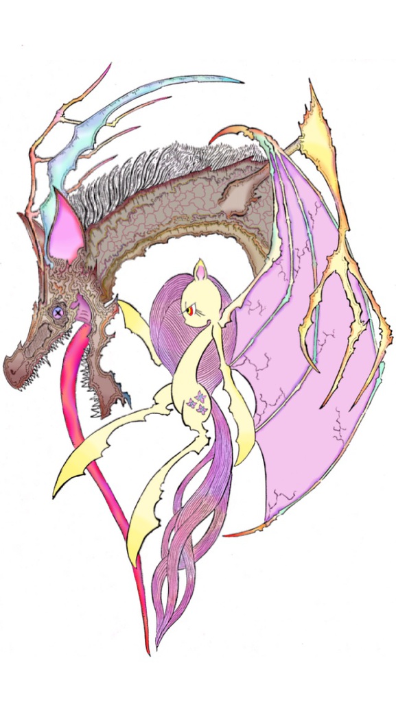 #682084 - safe, artist:enseinoko, discord, fluttershy, g4, abstract ...