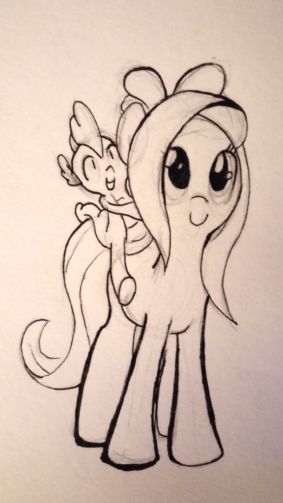 #683802 - artist needed, safe, flitter, spike, dragon, g4, monochrome ...